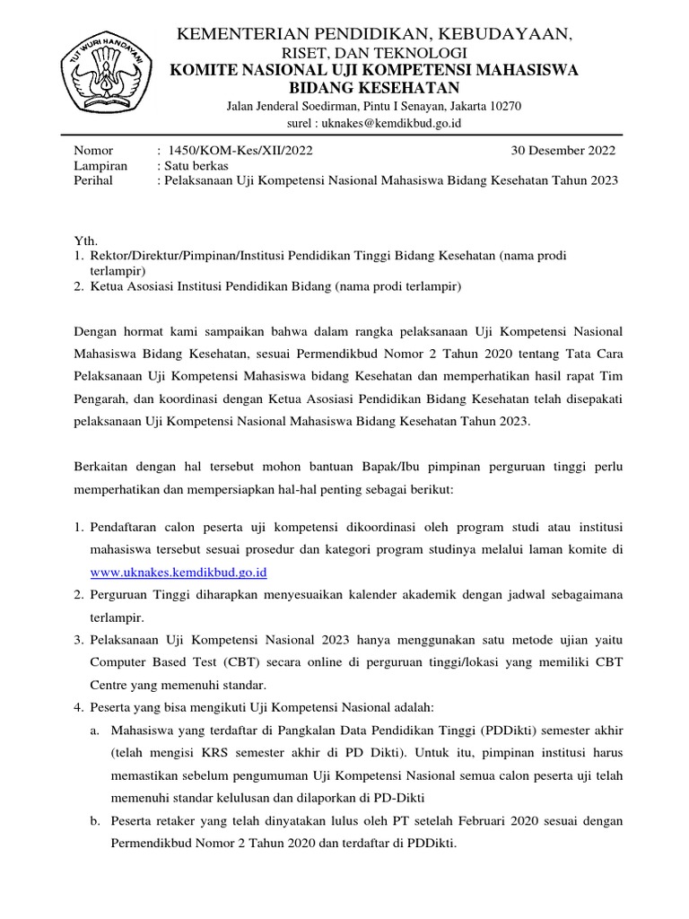 Jadwal Pelaksanaan Ukom Bidang Kesehatan Tahun 2023-1 | PDF