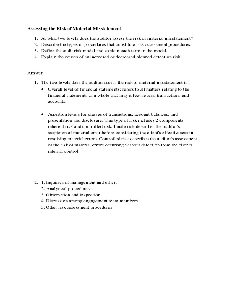Assessing The Risk of Material Misstatement | PDF | Audit | Financial Audit