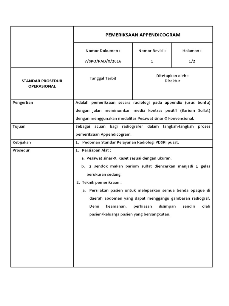 SPO Pemeriksaan Appendix | PDF | Kesehatan Holistik | Sains & Matematika