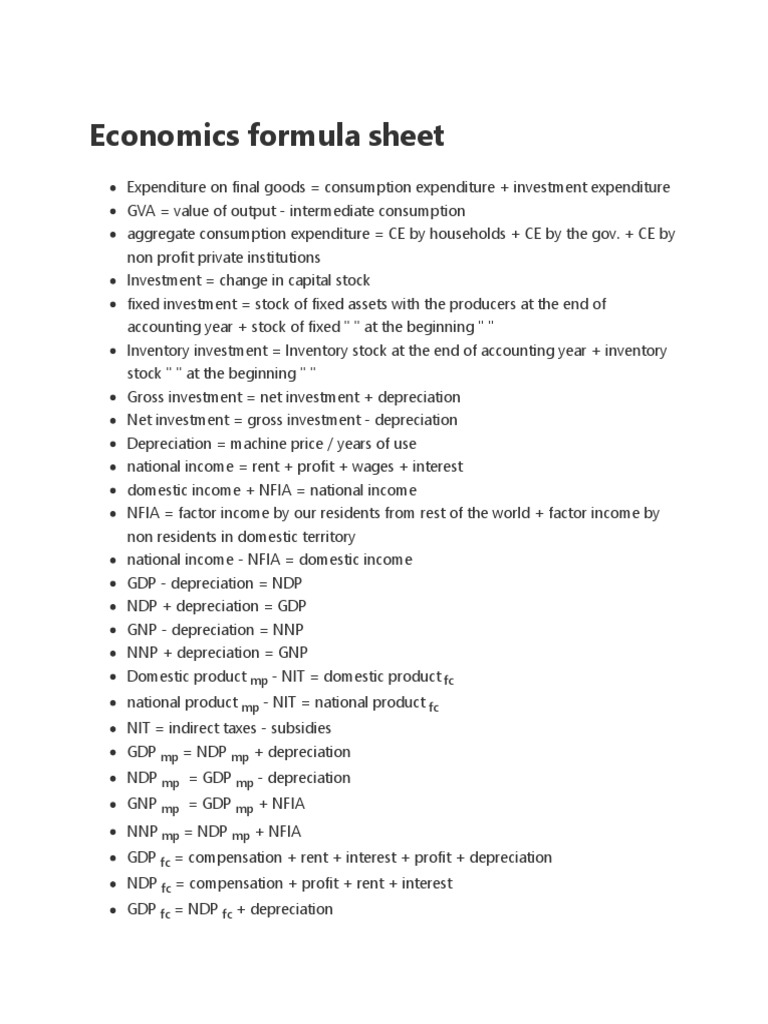 Economics Formula Sheet | PDF