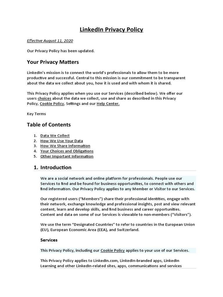 LinkedIn Policy & Terms | PDF | Linked In | Http Cookie