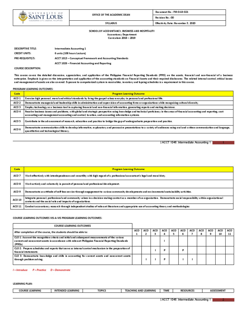 Acct 1046 Intermediate Accounting 1 Pdf Historical Cost Accounting