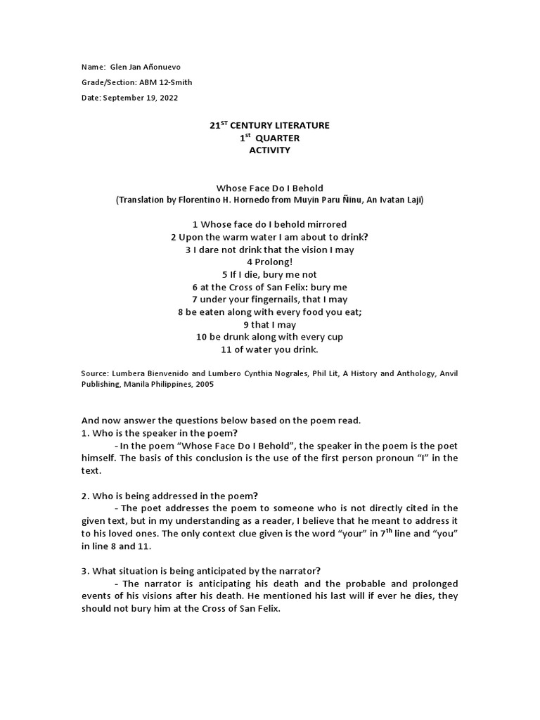 21st Century Lit Activity Week 5 | PDF