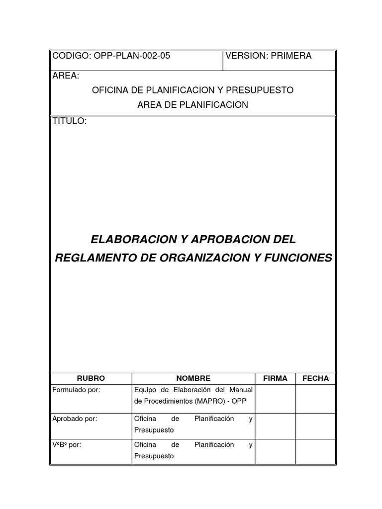 OPP - PLAN - 002 - 05. Elaboración y Aprobación Del ROF | PDF ...