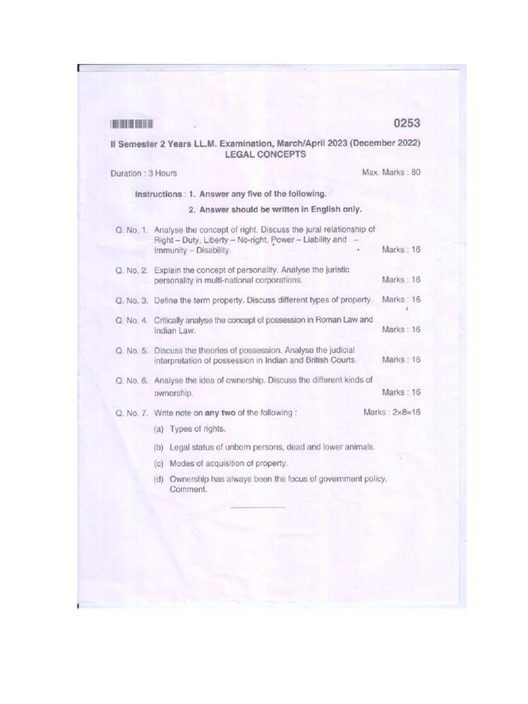 0253 Legal Concepts QN Paper. | PDF