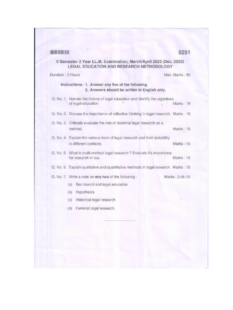0251 LEGAL EDUCATION & RESEARCH METHODOLOGY QN Paper | PDF