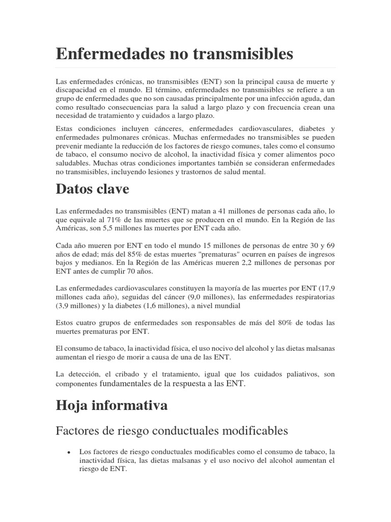 Enfermedades No Transmisibles | PDF | Las enfermedades no transmisibles | Especialidades Medicas