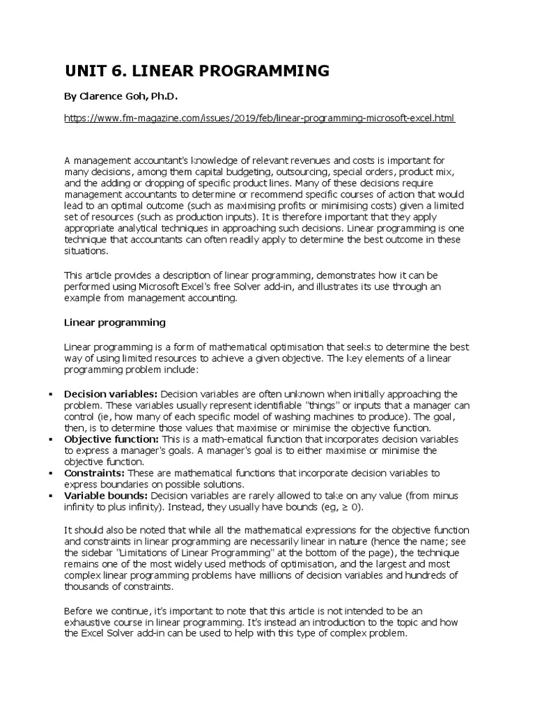 Unit-6.Linear-programming | PDF | Mathematical Optimization | Linear Programming