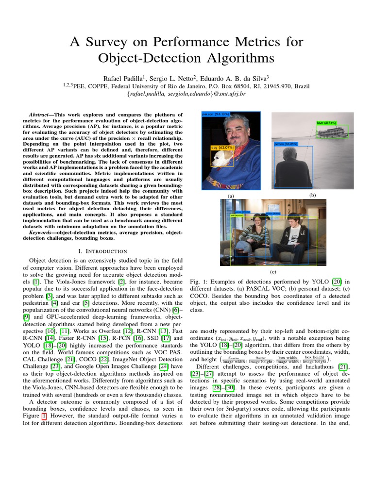 Paper Survey On Performance Metrics For Object Detection Algorithms Pdf Receiver Operating