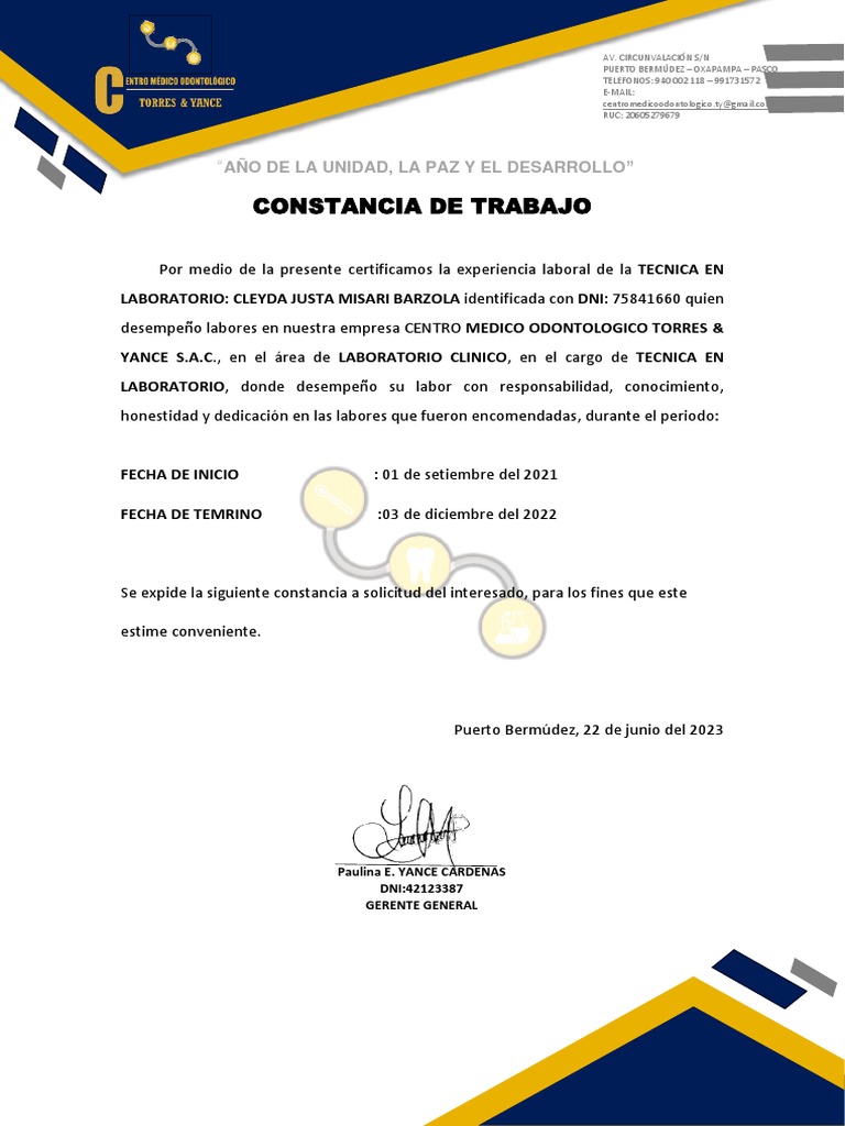 Contancia de Trabajo-Cleyda | PDF