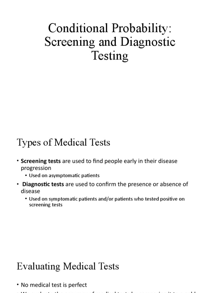 Conditional Probability and Medical Tests | PDF | Sensitivity And ...