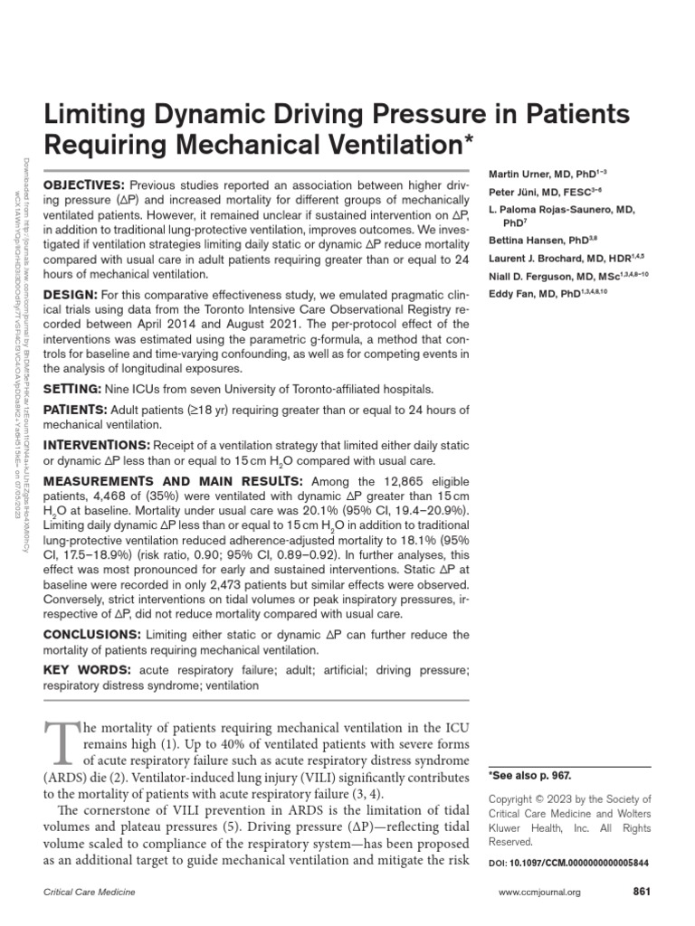 Limiting Dynamic Driving Pressure in Patients.2 | PDF | Intensive Care ...