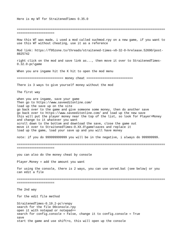 Straitened Times Cheat Guide 0.35.0 | PDF | Motel | Masturbation