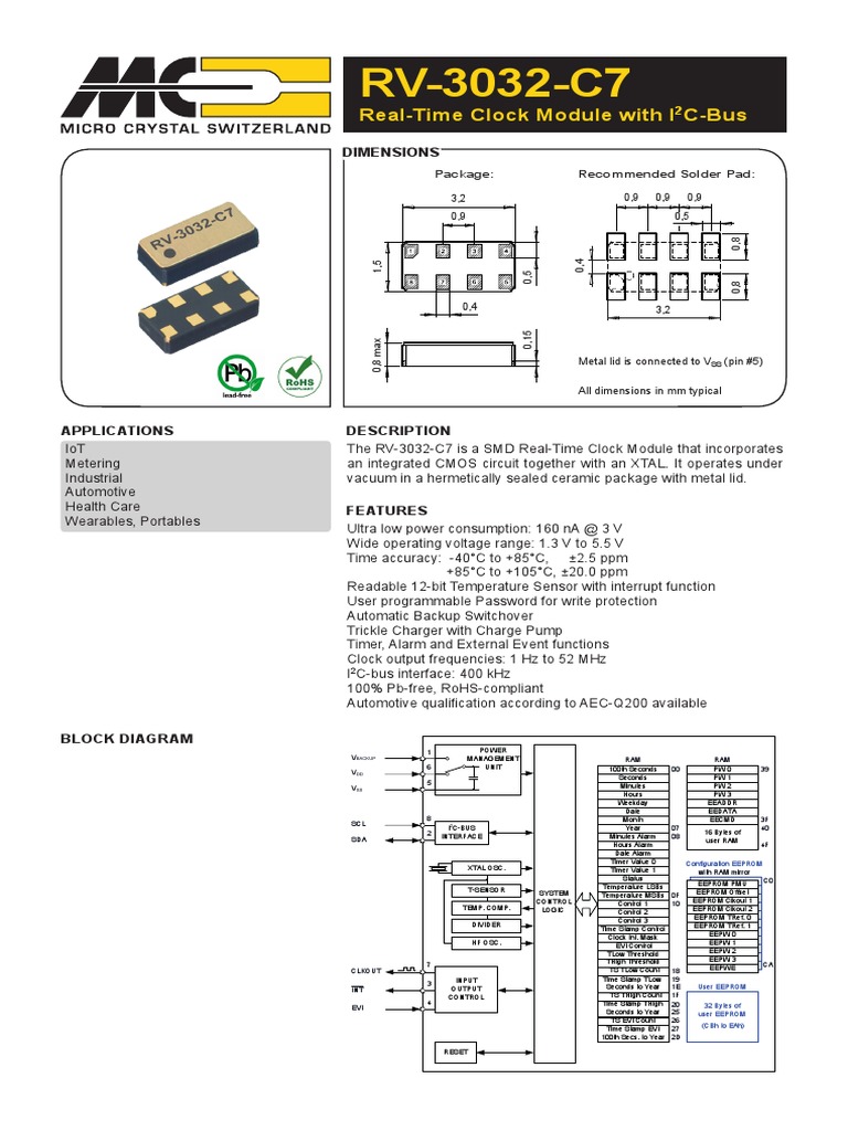 Ultra-Low Power RTC Module RV-3032-C7 | PDF | Manufactured Goods ...