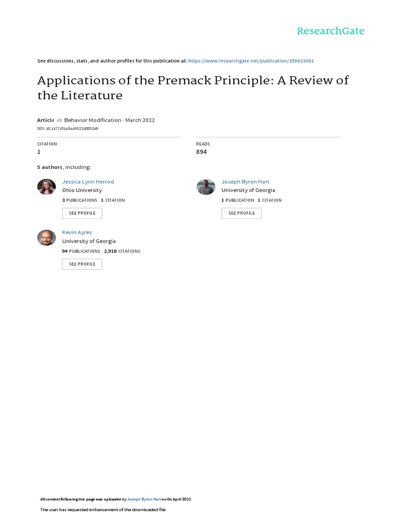 Applications of The Premack Principle | PDF | Reinforcement | Autism ...
