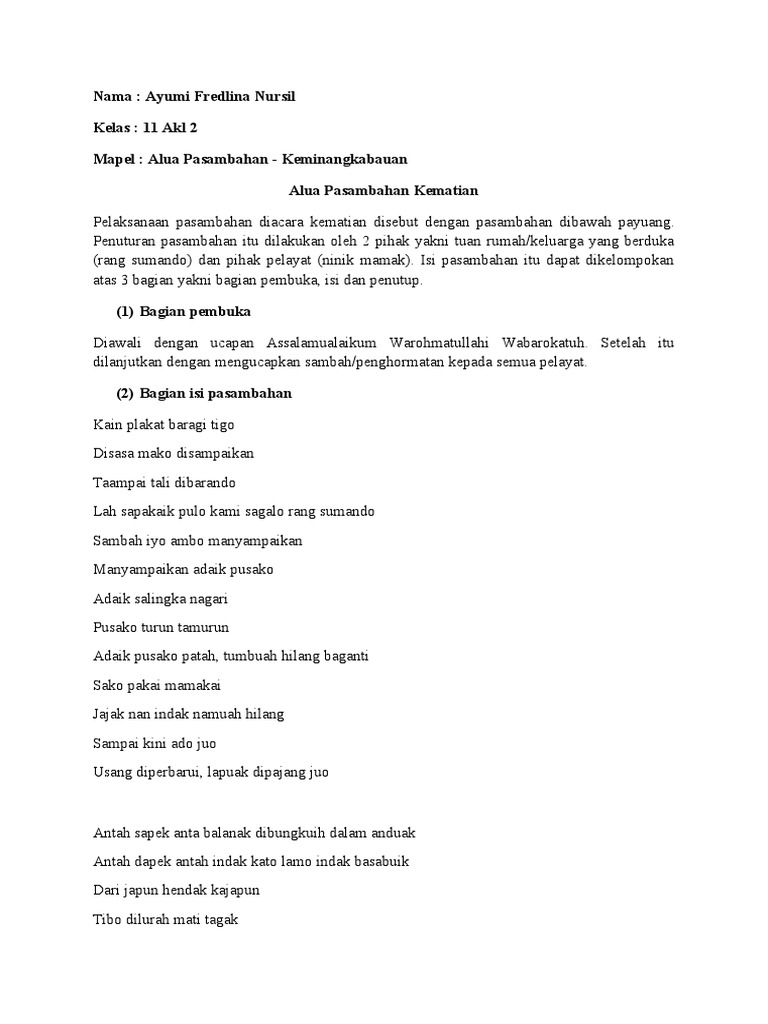 Alua Pasambahan Ayumi | PDF