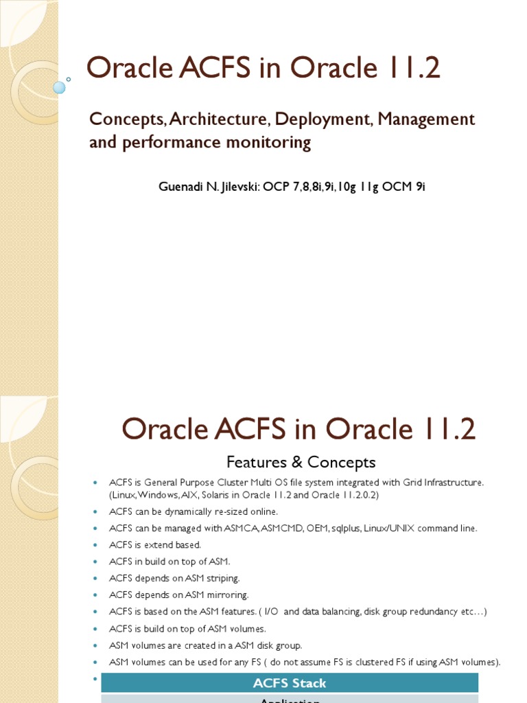 17 Oracle Acfs in Oracle 112 | PDF | Replication (Computing) | Operating System