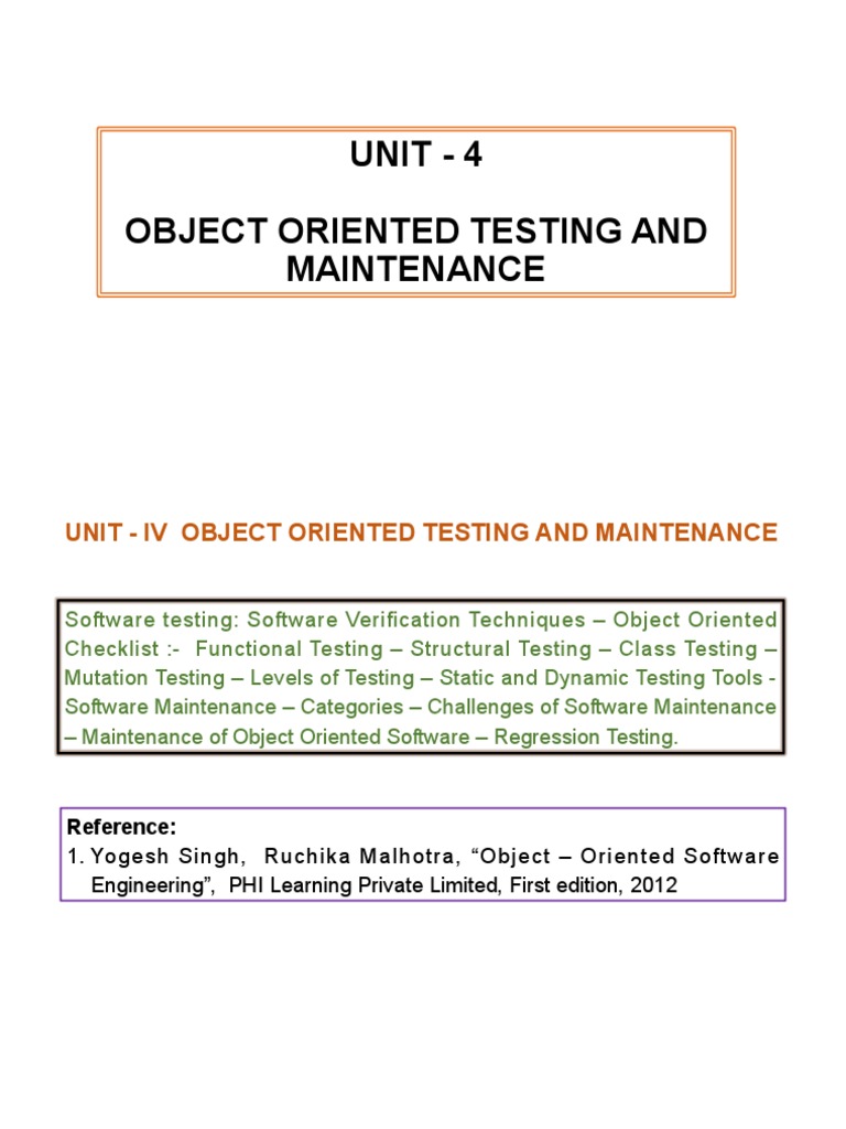 Oose Unit 4 Pdf Software Testing Unit Testing