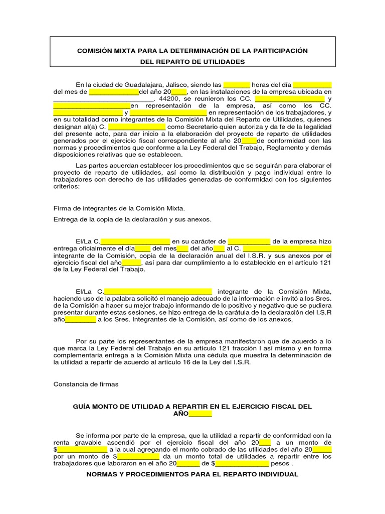 Ejemplo Acta Formulación Proyecto Reparto De Utilidades Pdf Salario