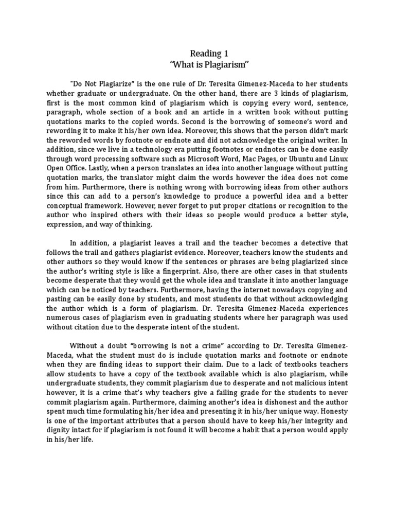 Reading 1 Draft | PDF | Plagiarism | Cognition