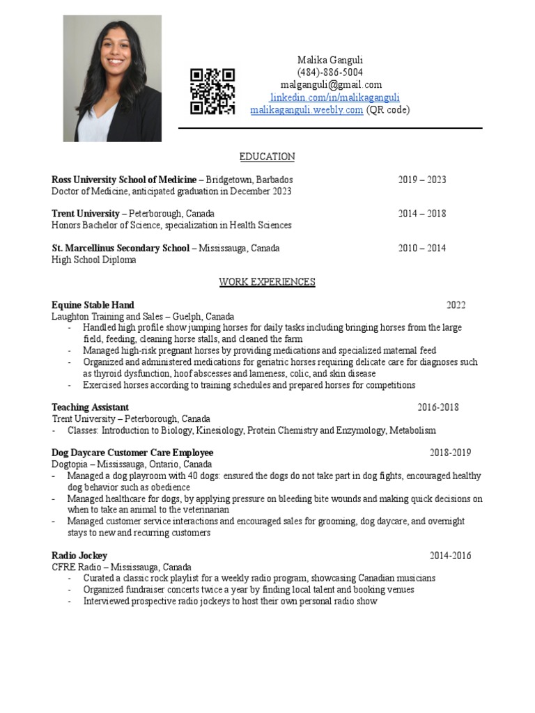 Malika Ganguli CV July 22 2023 | PDF | Patient | Hospital