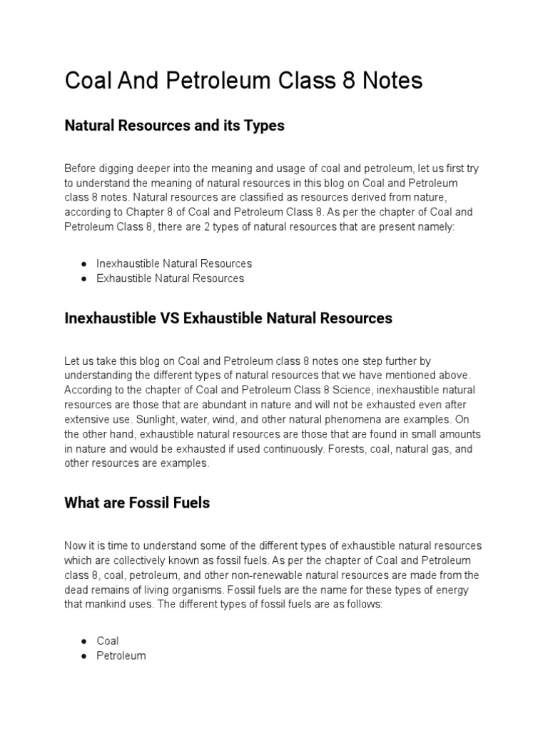 Class 8 Coal and Petroleum Overview | PDF | Petroleum | Fuels