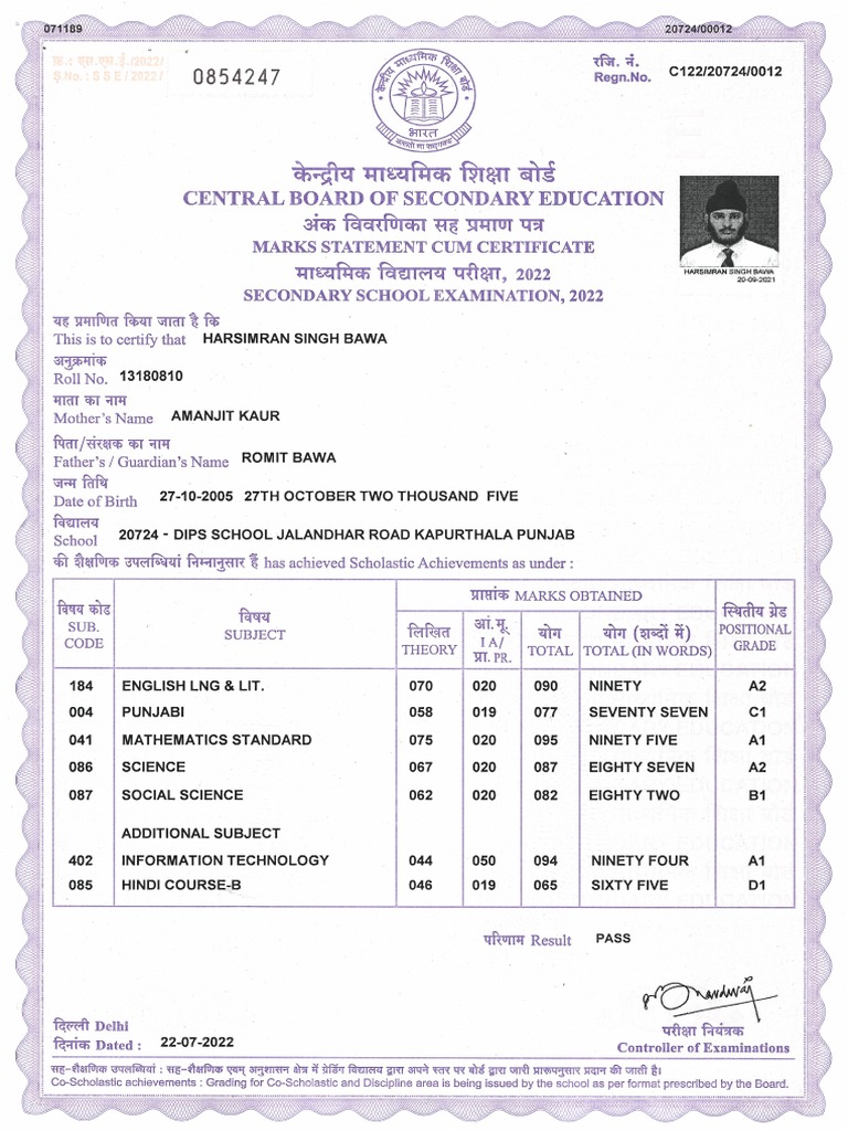 Class X Marksheet | PDF