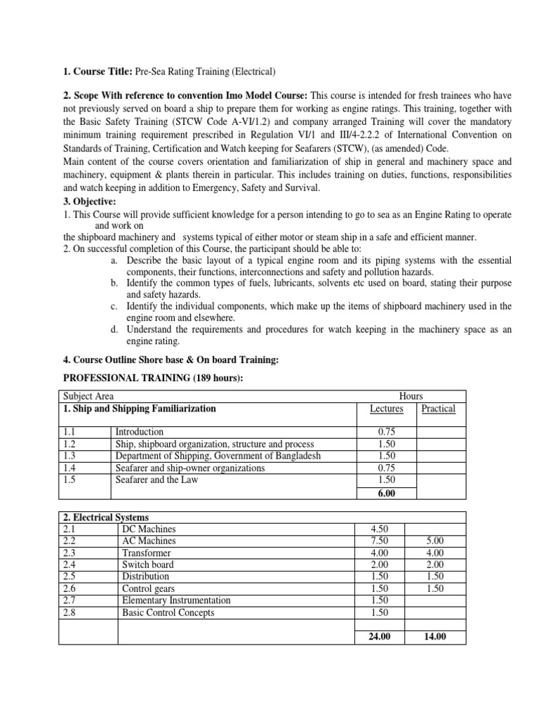 Pre-Sea Engine Rating Training Course | PDF | Transformer | Electric ...