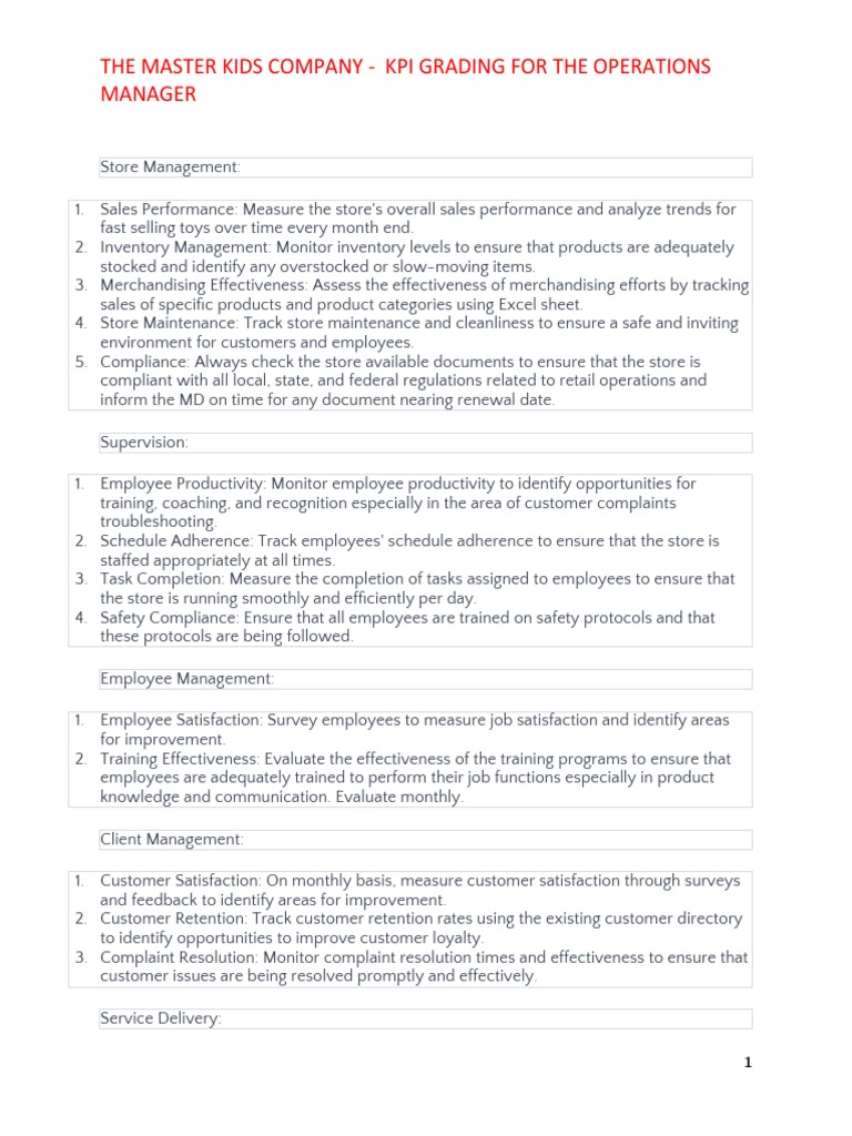 KPI For Operations Manager | PDF | Performance Indicator | Customer ...