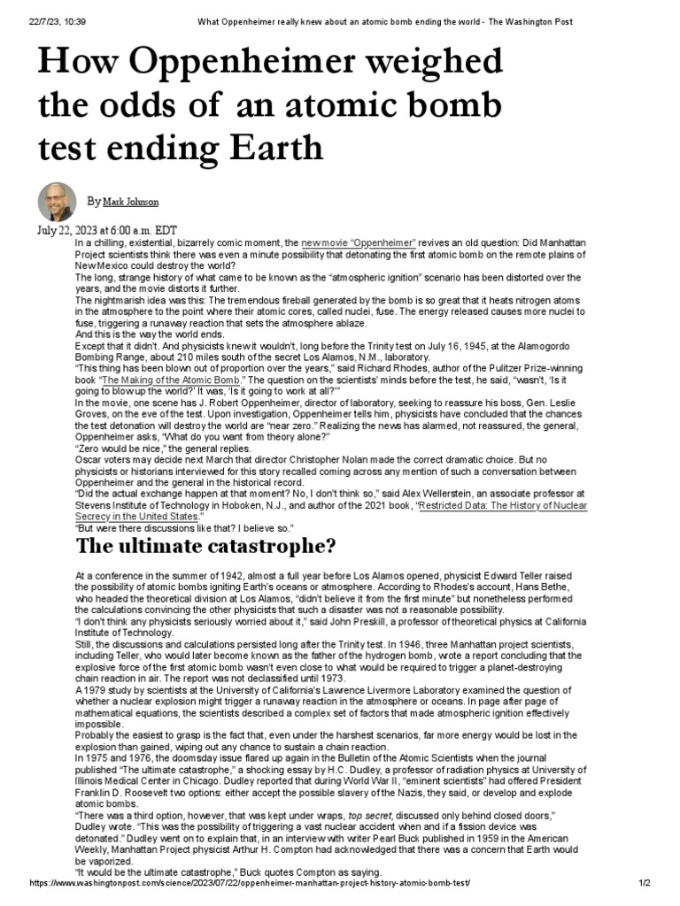 What Oppenheimer Really Knew About An Atomic Bomb Ending The World ...