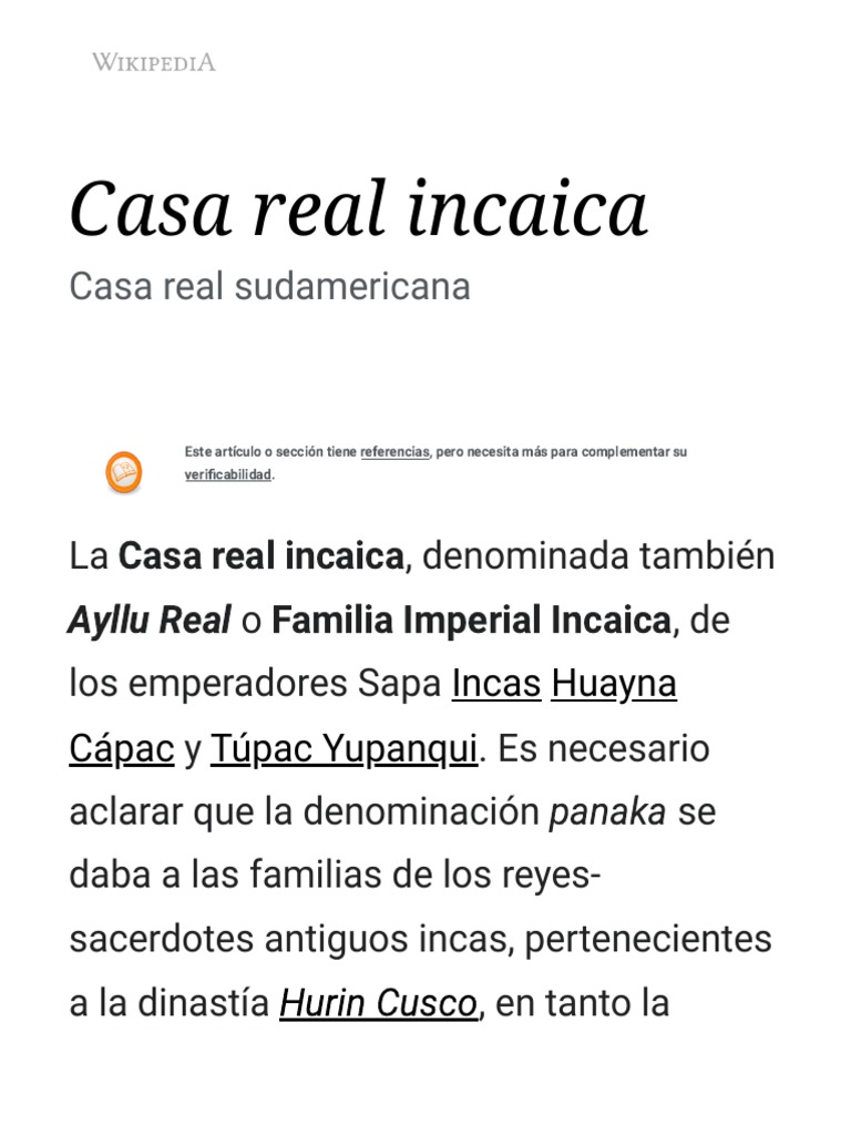 Casa Real Incaica - Wikipedia, La Enciclopedia Libre | PDF | Perú ...