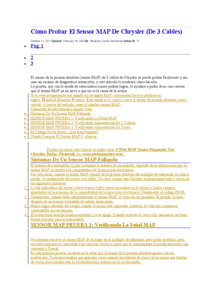 Cómo Probar El Sensor MAP de Chrysler | PDF | Corriente eléctrica | Inyección de combustible
