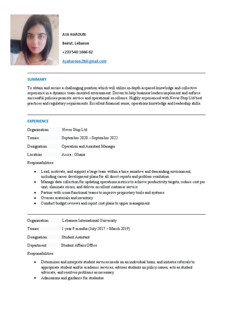 Aya Haroun CV 2022 | PDF | Business | Cognition