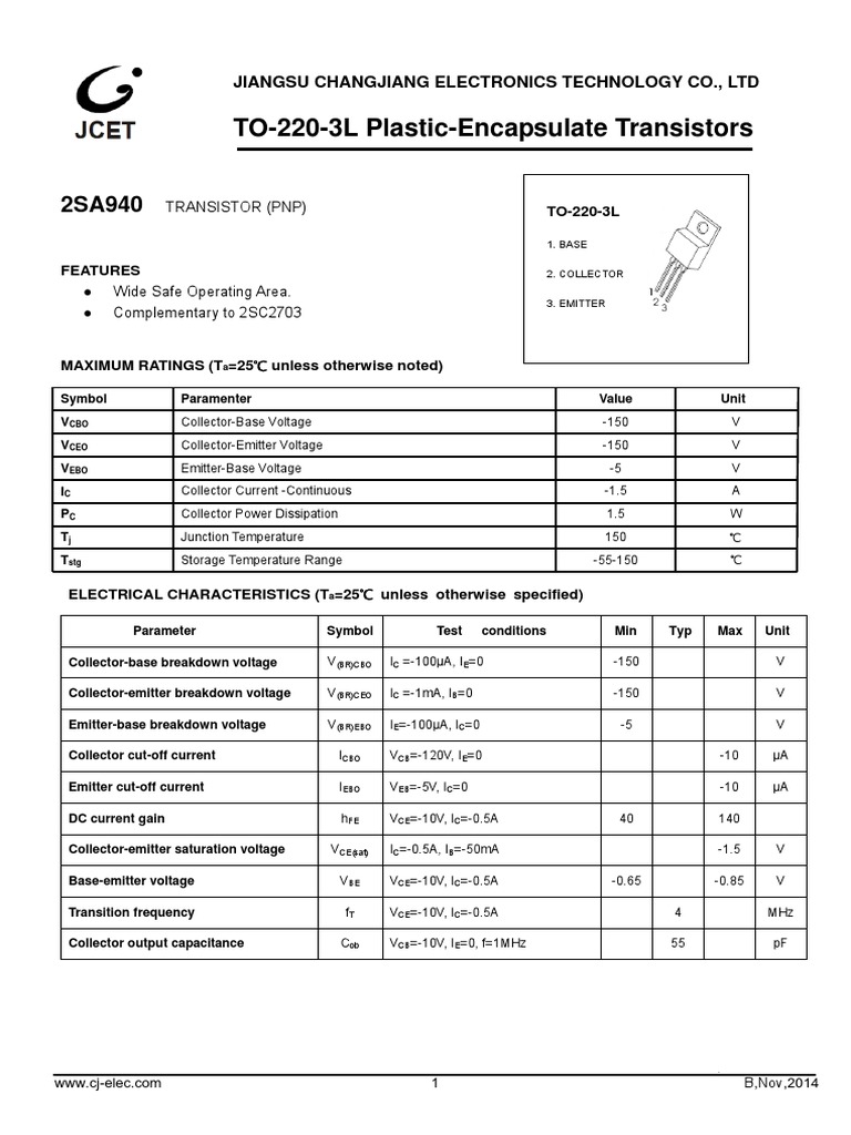 2 Sa 940 | PDF | Bipolar Junction Transistor | Semiconductor Devices