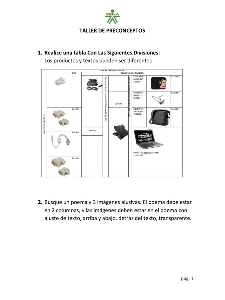 TALLER DE PRECONCEPTOS Word | PDF