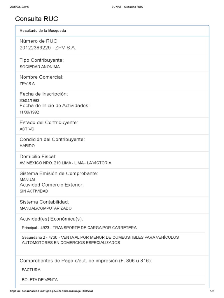 Copia SUNAT - Consulta RUC | PDF | Finanzas y dinero