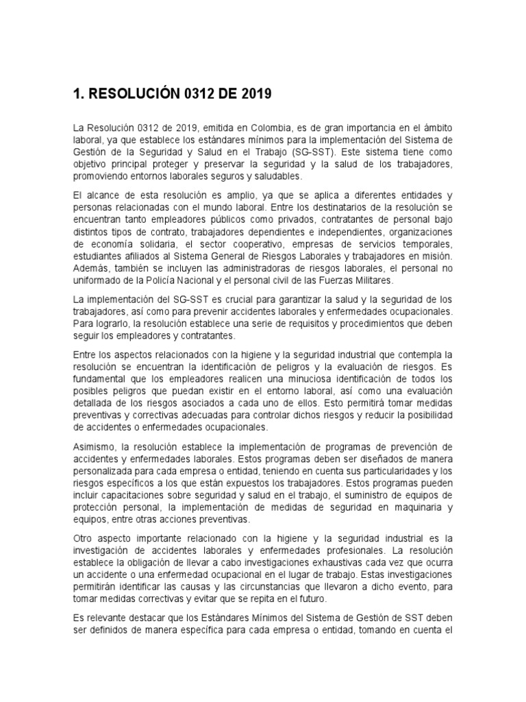 Normativa SG-SST en Colombia: Resolución 0312 | PDF | Derecho laboral | Seguro