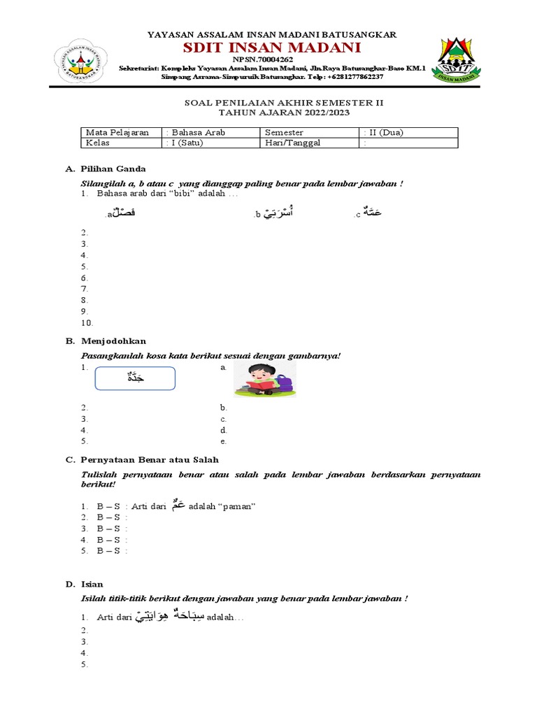 Format Soal Ujian Akhir SMT 2 | PDF