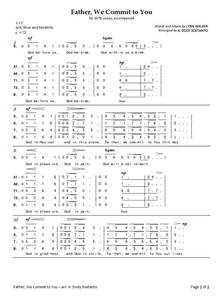 Father, We Commit To You - Arr. A. Dody Soetanto (Not Angka) | PDF ...
