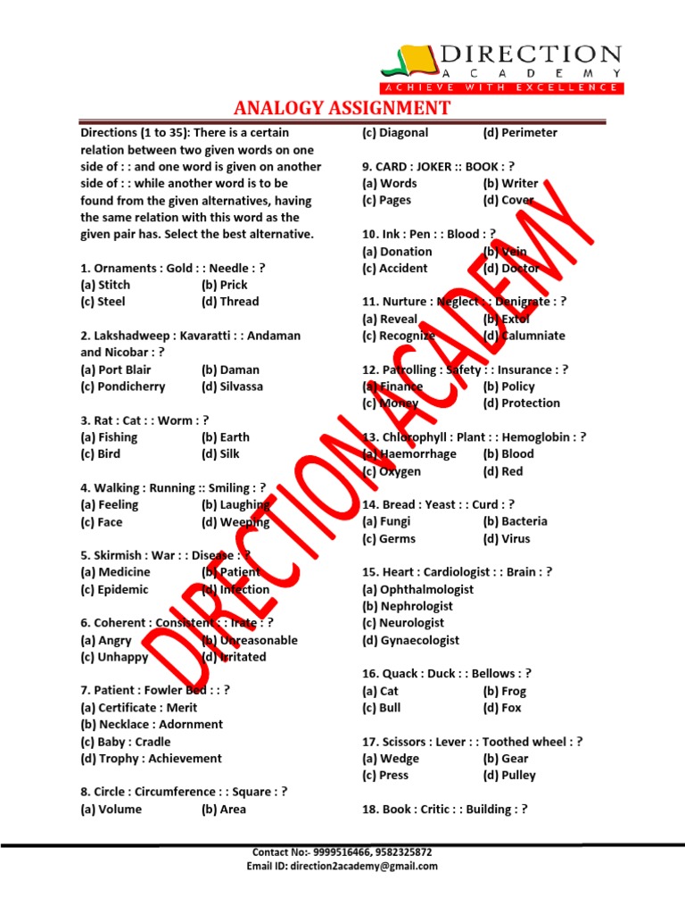 Analogy Assignment | PDF | Young Adult