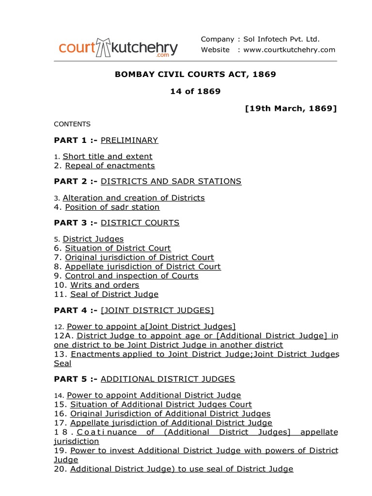 Bombay Civil Courts Act, 1869 | PDF | Judge | Appeal