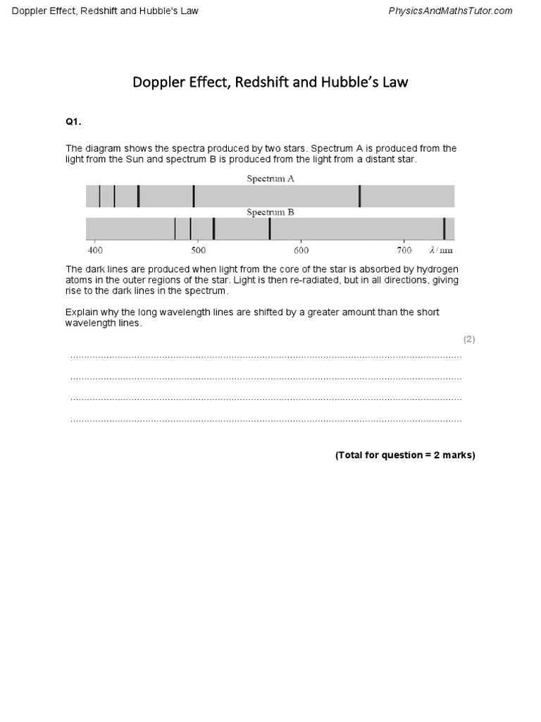 Doppler Effect, Red Shift and Hubble's Law | PDF | Redshift | Spectral Line