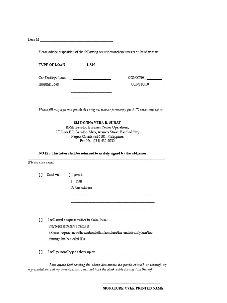 Form For ORCR Release | PDF