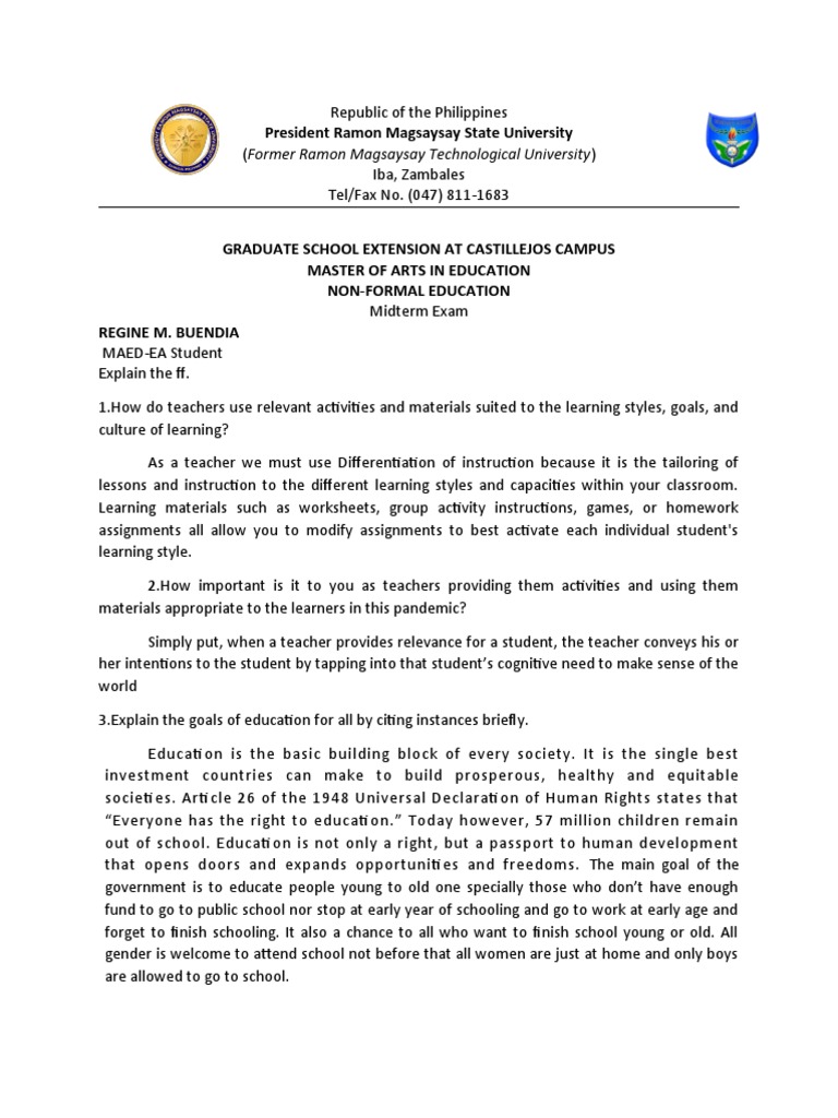 Ma205 Regine Morado Buendia Midterm Exam. | PDF | Learning | Behavior Modification