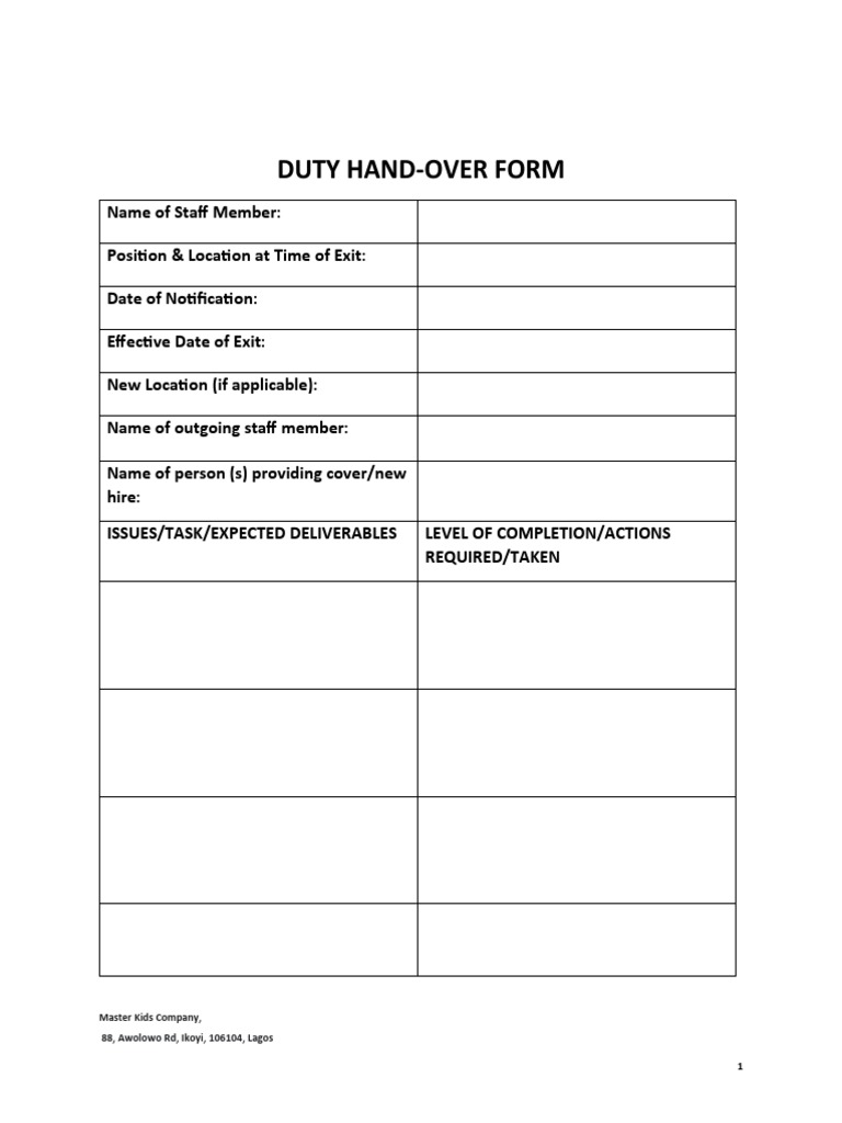 Duty Handover Form | PDF | Career & Growth