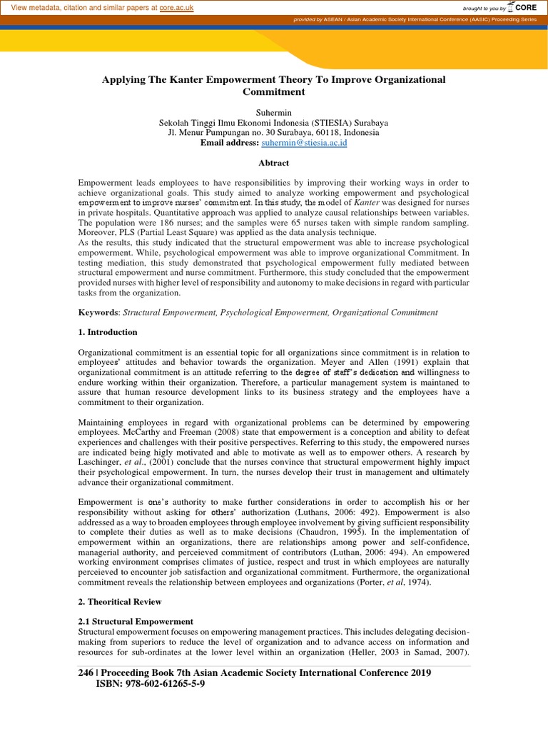 Applying The Kanter Empowerment Theory To Improve Organizational ...