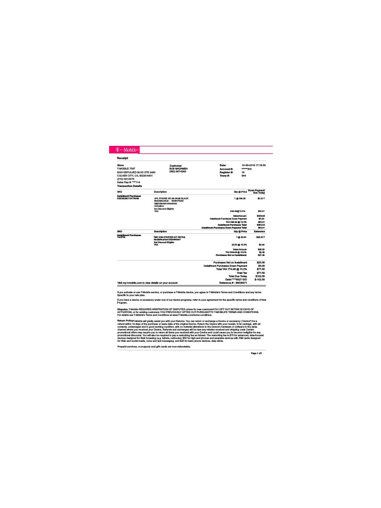 Backup - of - T MOBILE ORIGINAL 2020 | PDF | T Mobile Us | Receipt