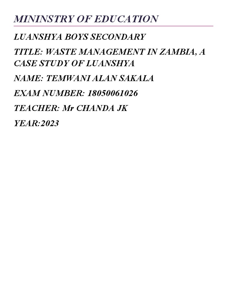 Temwani Sakala Geography Field Project | PDF | Waste | Waste Management