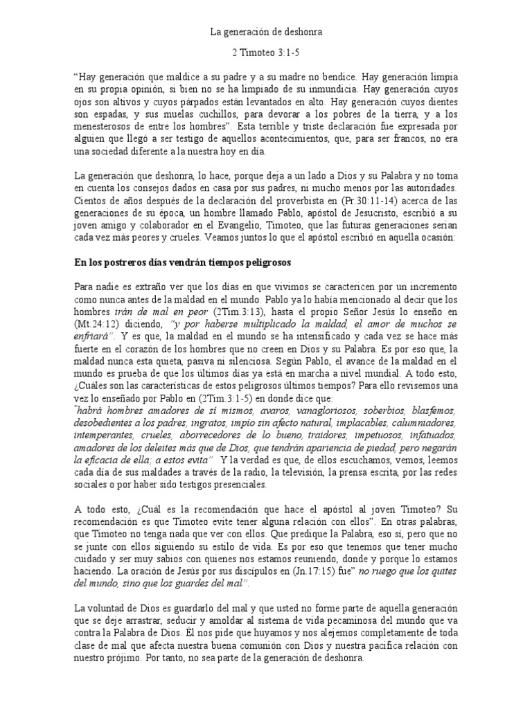 La generación de deshonra | PDF | Pablo el apóstol | Jesús