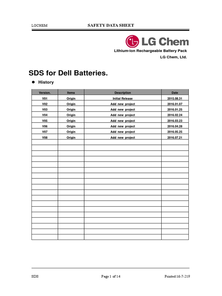 Sds Lgchem | PDF | Rechargeable Battery | Occupational Safety And Health
